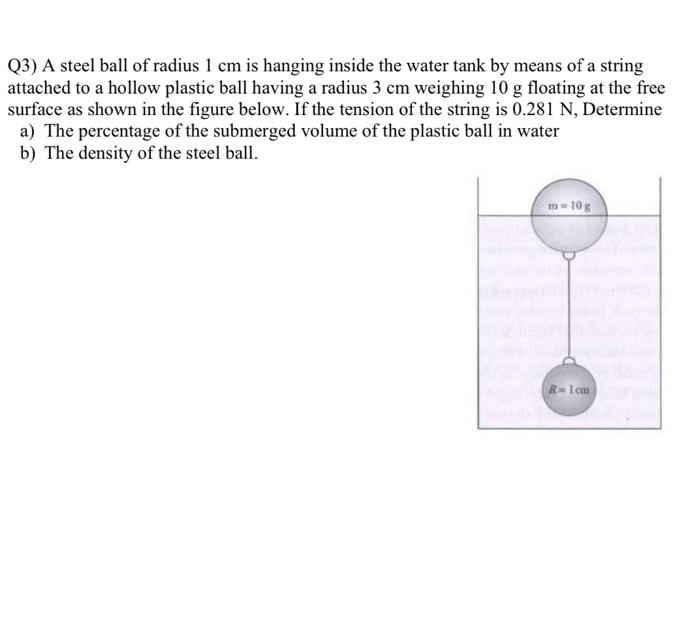 Solved Q3) A steel ball of radius 1 cm is hanging inside the | Chegg.com