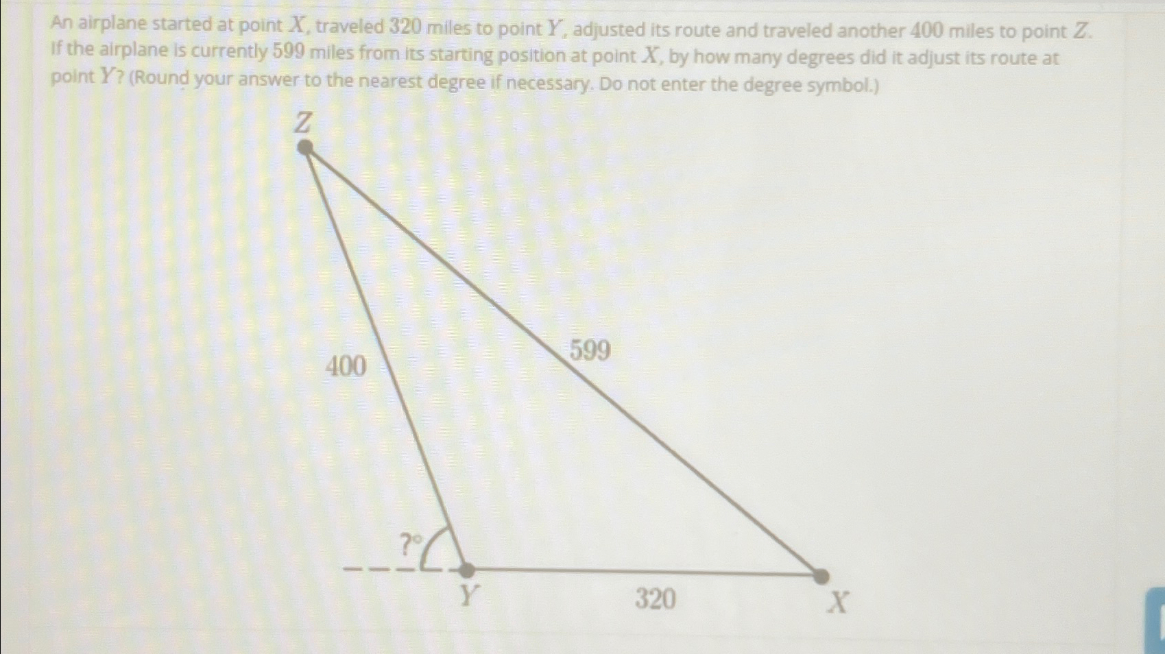 Solved An airplane started at point x, ﻿traveled 320 ﻿miles | Chegg.com