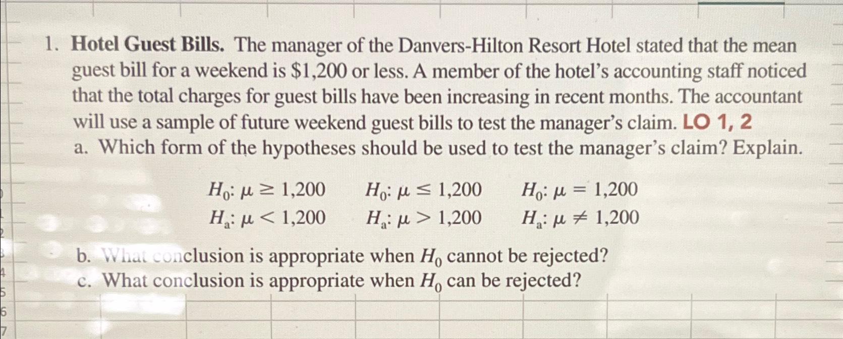 Solved Hotel Guest Bills. The manager of the Danvers-Hilton | Chegg.com