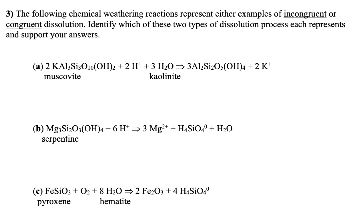Solved The following chemical weathering reactions represent | Chegg.com