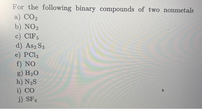Solved For the following binary compounds of two nonmetals | Chegg.com