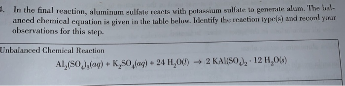 Solved In the final reaction, aluminum sulfate reacts with | Chegg.com