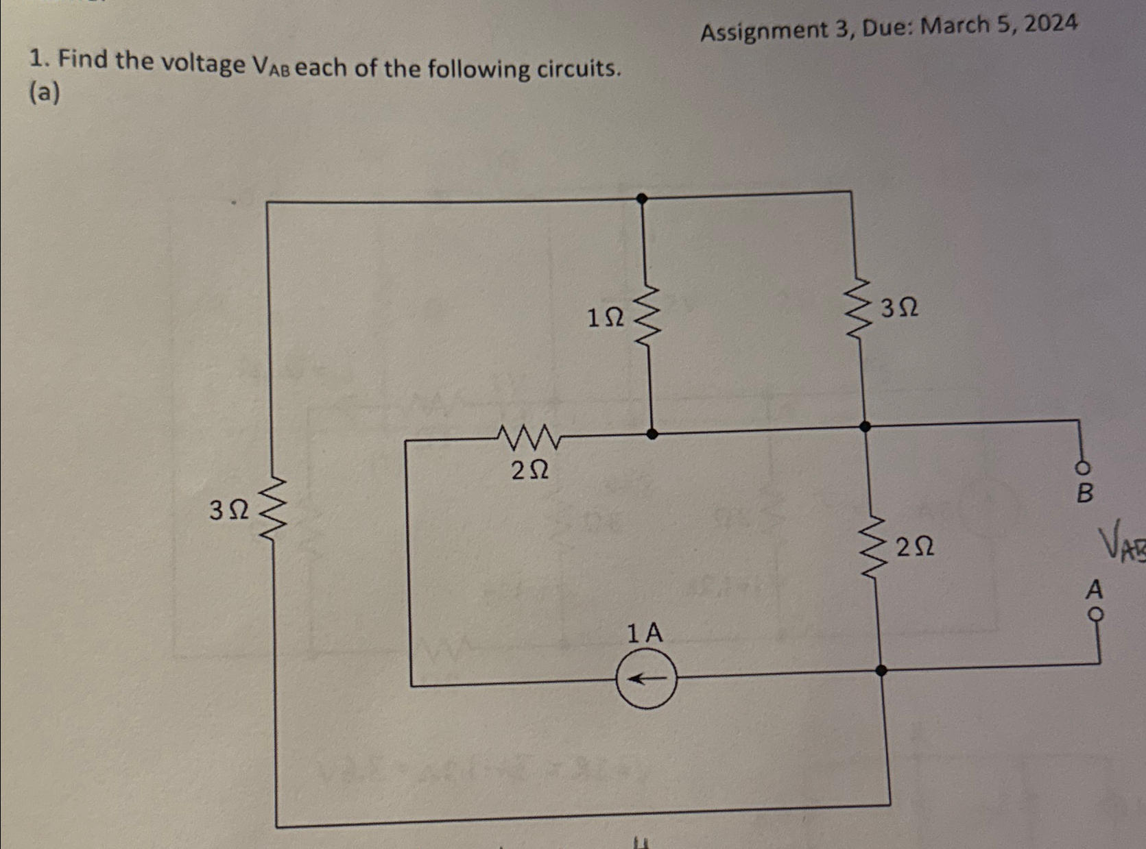 Solved Assignment 3, ﻿Due: March 5, 2024Find the voltage VAB | Chegg.com