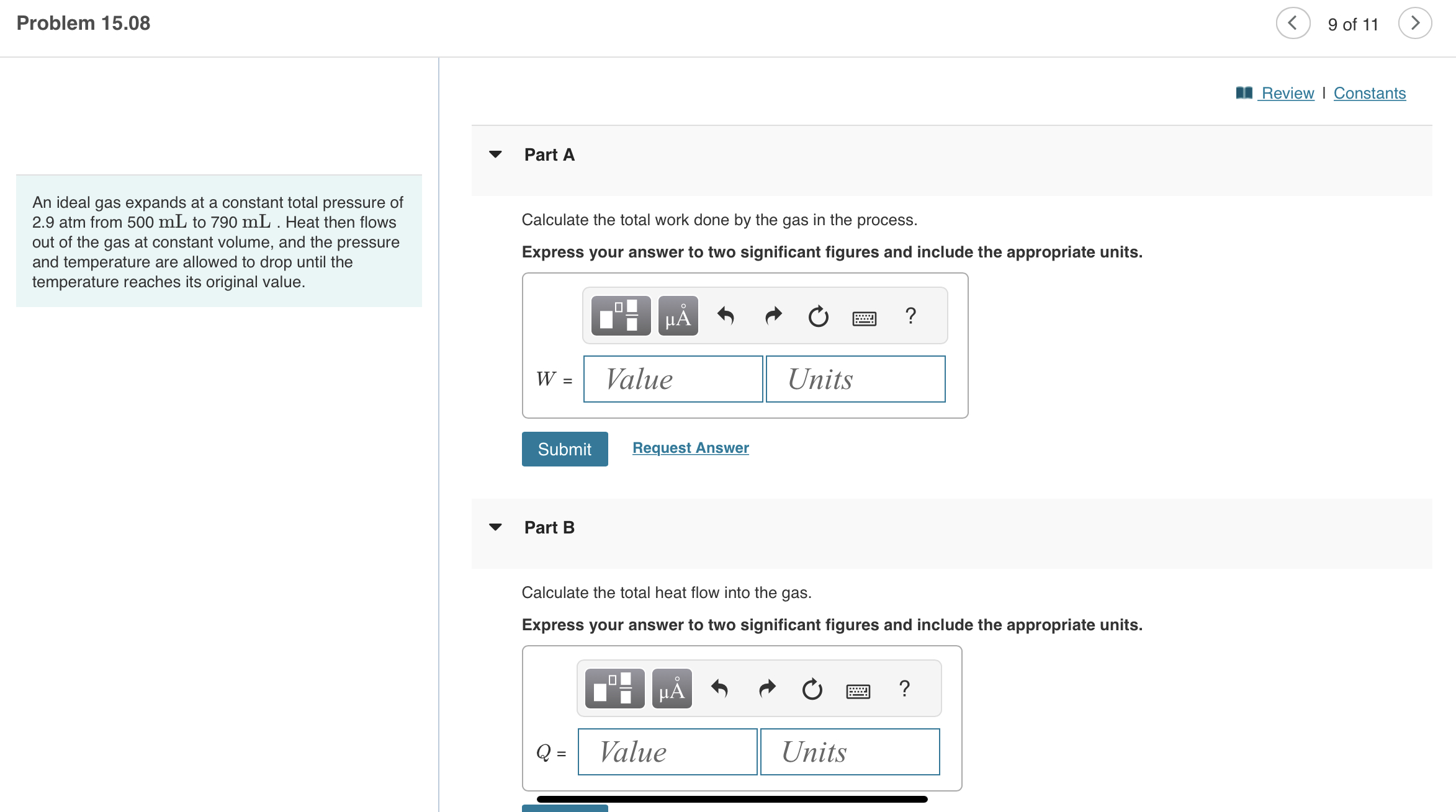 Solved An ideal gas expands at a constant total pressure | Chegg.com