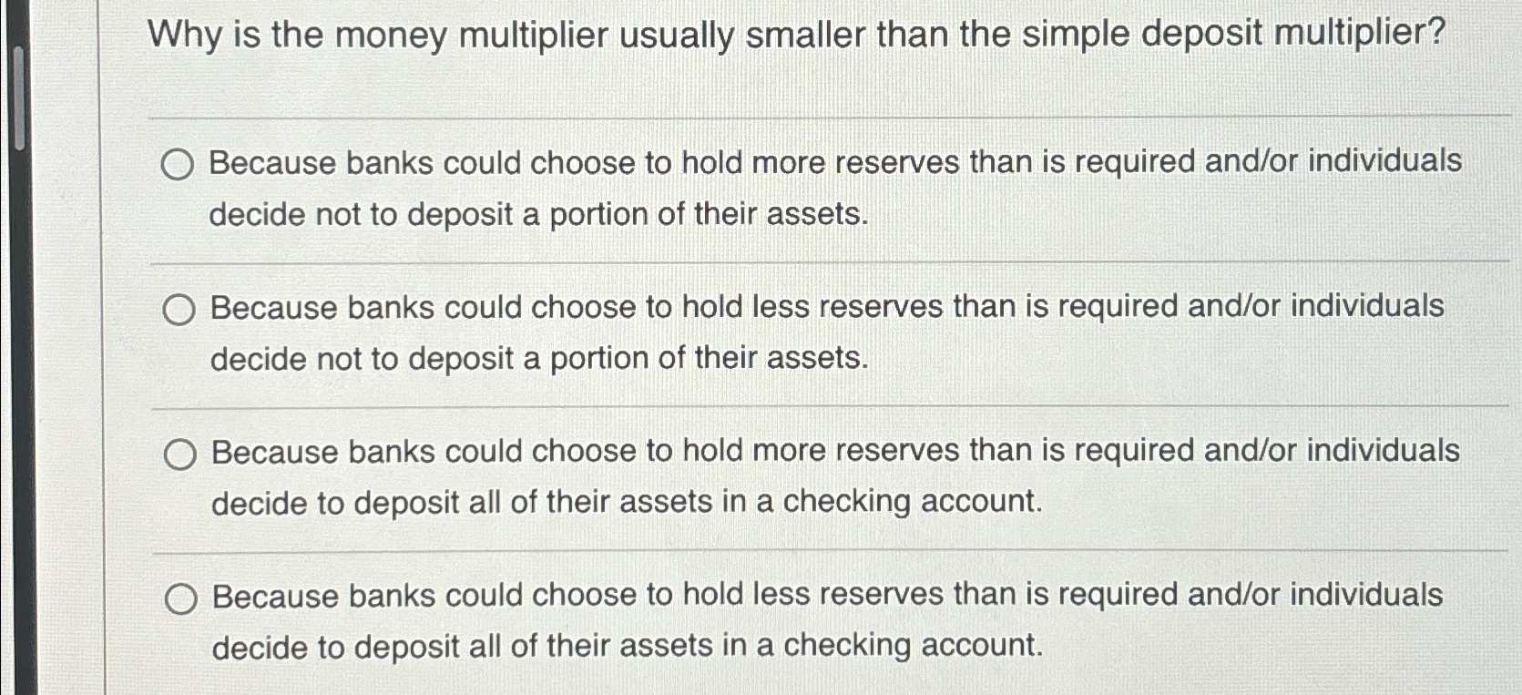 Solved Why is the money multiplier usually smaller than the | Chegg.com