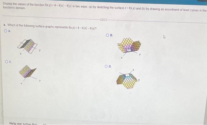 Solved Display the values of the function f(x,y)=4-4x)-4y in | Chegg.com