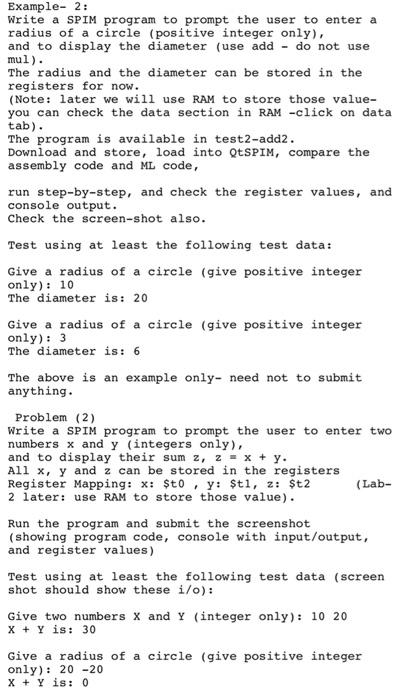 Solved Example-2: Write a SPIM program to prompt the user to | Chegg.com