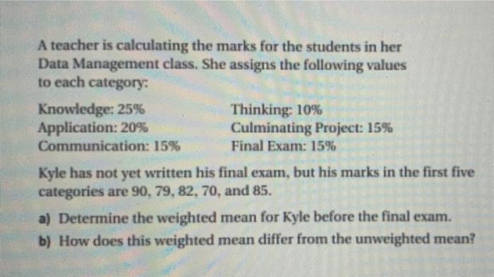 Solved A teacher is calculating the marks for the students | Chegg.com