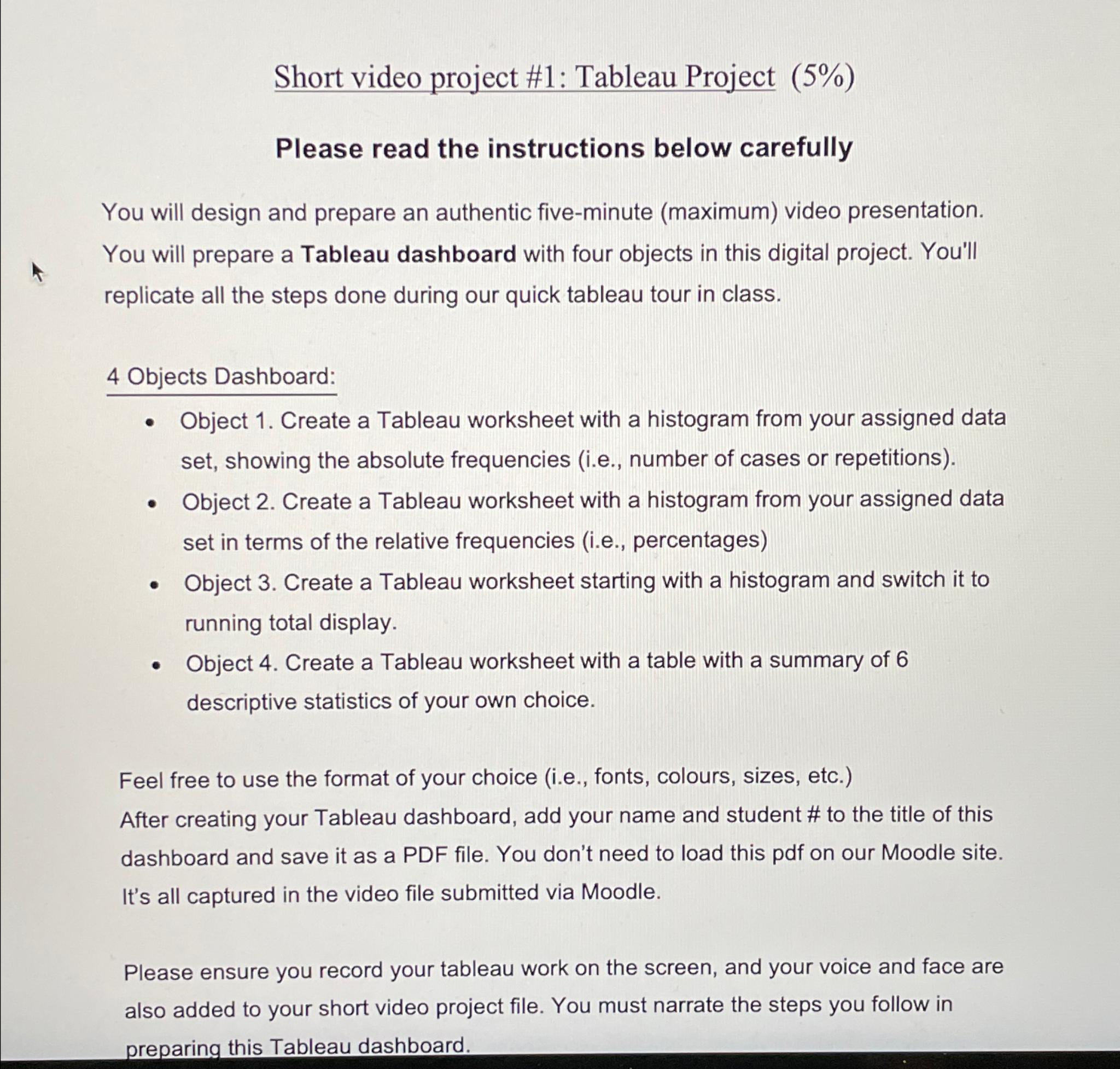 Solved Short video project #1: Tableau Project (5%)Please | Chegg.com