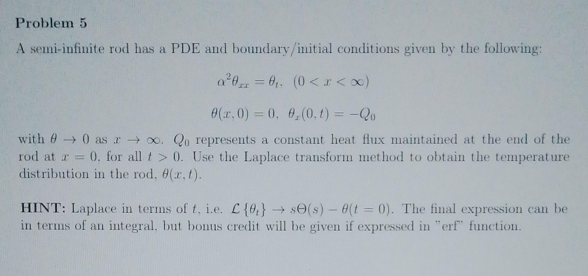 Solved A semi-infinite rod has a PDE and boundary/initial | Chegg.com