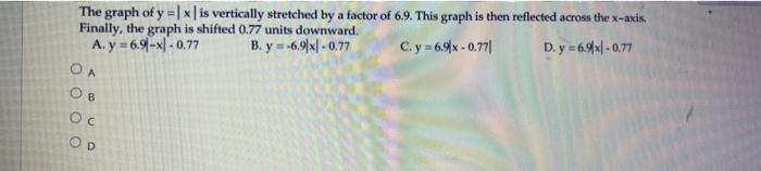Solved The graph of y=∣x∣ is vertically stretched by a | Chegg.com