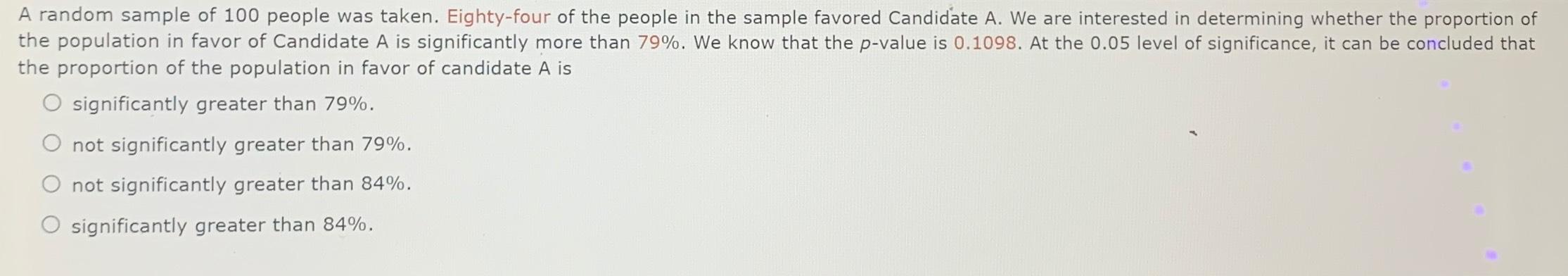 Solved A random sample of 100 ﻿people was taken. Eighty-four | Chegg.com