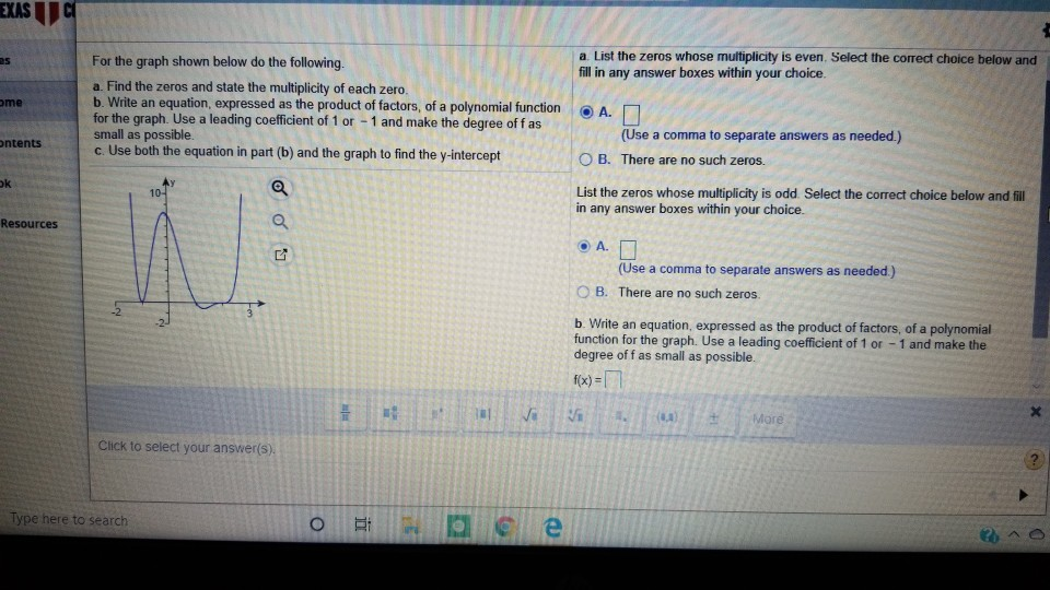 Solved EXAS a List the zeros whose multiplicity is even | Chegg.com