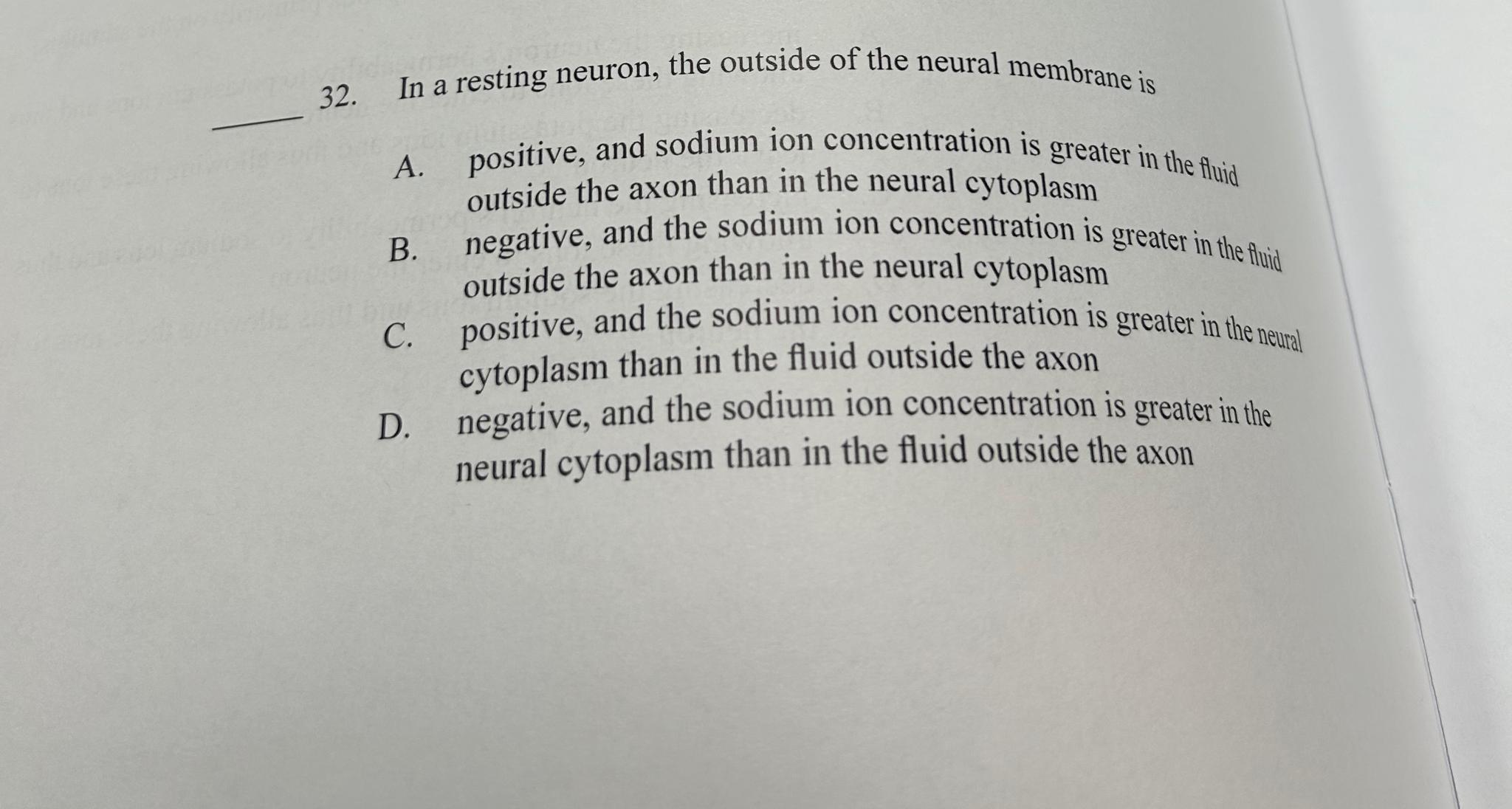 Solved In a resting neuron, the outside of the neural | Chegg.com