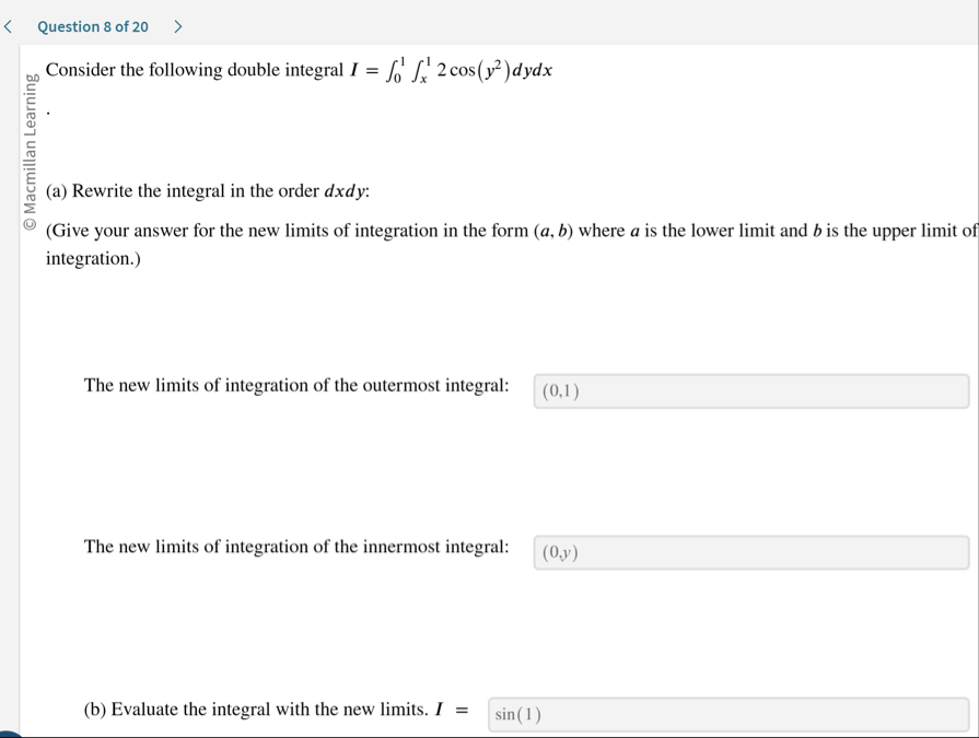 Solved Consider the following double integral | Chegg.com