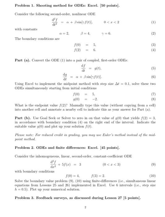 (1) Problem 1. Shooting method for ODES: Excel. (50 | Chegg.com