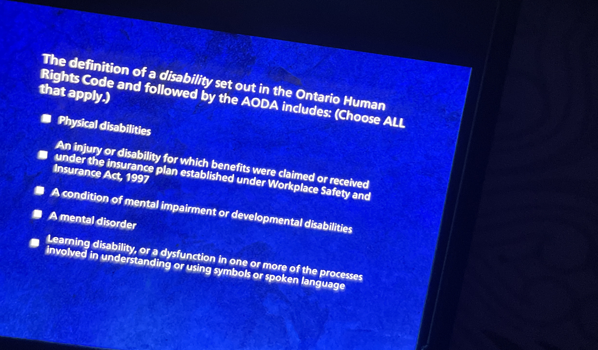 Solved The definition of a disability set out in the Ontario | Chegg.com