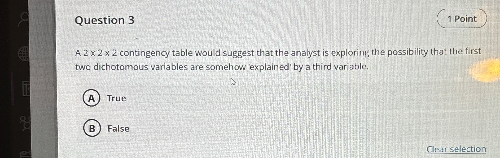Solved Question 31 ﻿PointA 2×2×2 ﻿contingency table would | Chegg.com