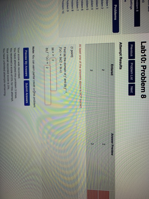 Solved Lab10: Problem 8 roblem 8 Settings Previous Problem | Chegg.com