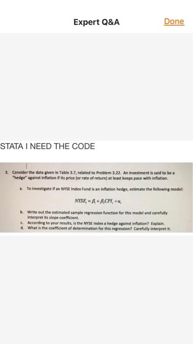Solved STATA I NEED THE CODE 3. Consider the data given in | Chegg.com
