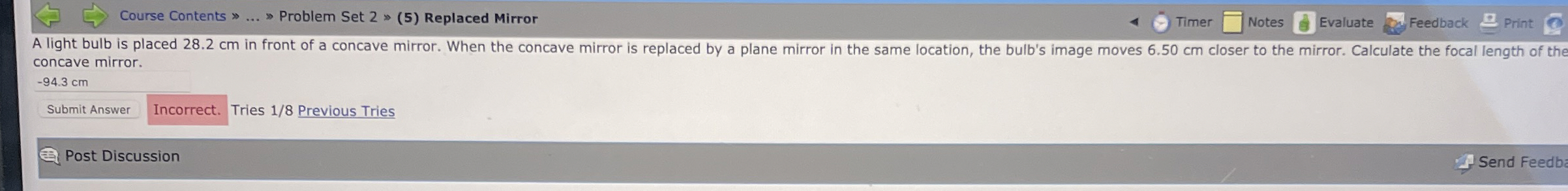 Solved A light bulb is placed 28.2 ﻿cm in front of a concave | Chegg.com