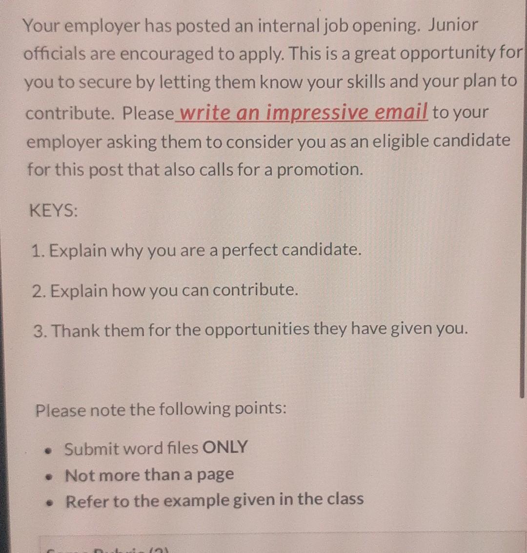 Your employer has posted an internal job opening. | Chegg.com