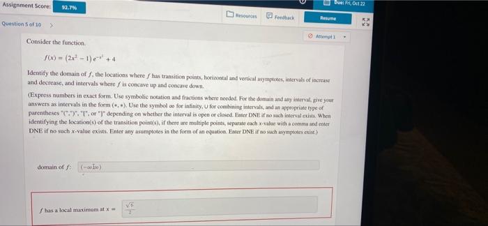 Solved Question of 10 > Amt Identify the domain of the | Chegg.com