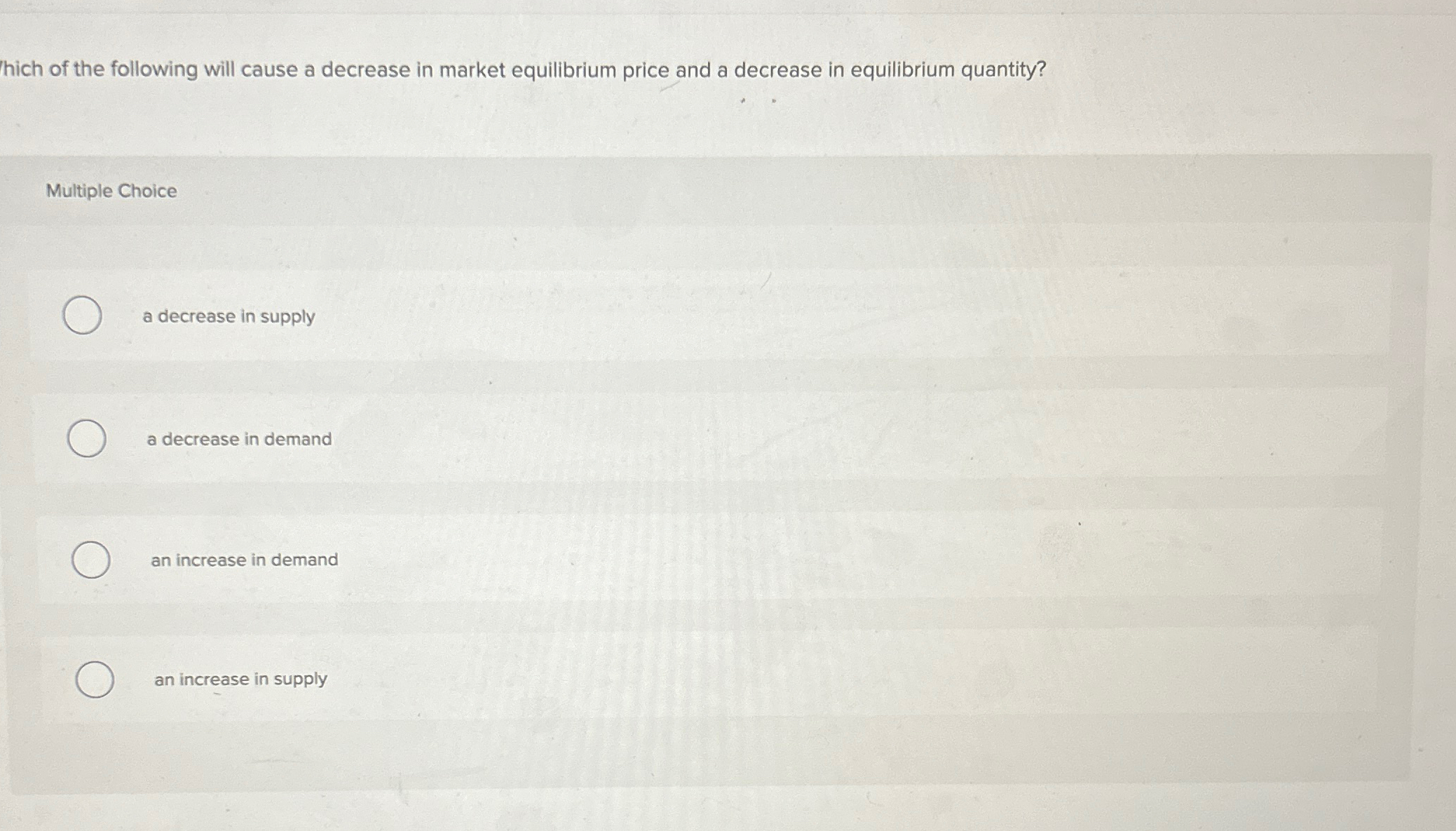 Solved hich of the following will cause a decrease in market | Chegg.com