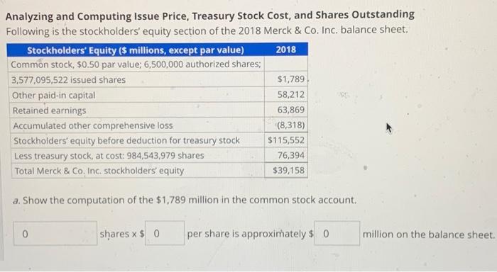Solved Analyzing and Computing Issue Price, Treasury Stock | Chegg.com