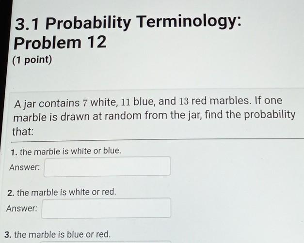 Solved 3.1 Probability terminology : Problem 12 A jar | Chegg.com