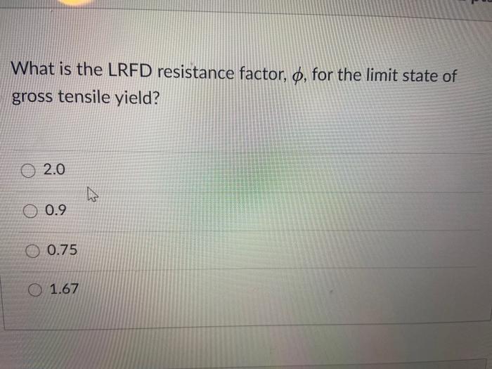 Solved What is the LRFD resistance factor, ø, for the limit | Chegg.com