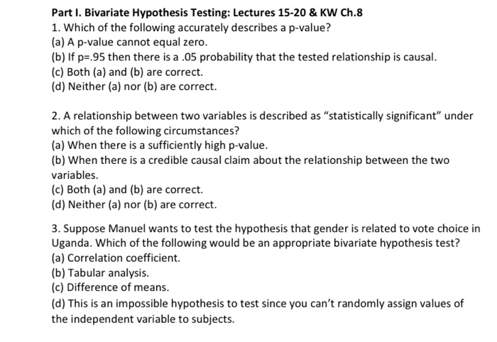 Solved Part I Bivariate Hypothesis Testing Lectures 15 20