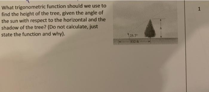 Solved 1 What trigonometric function should we use to find | Chegg.com