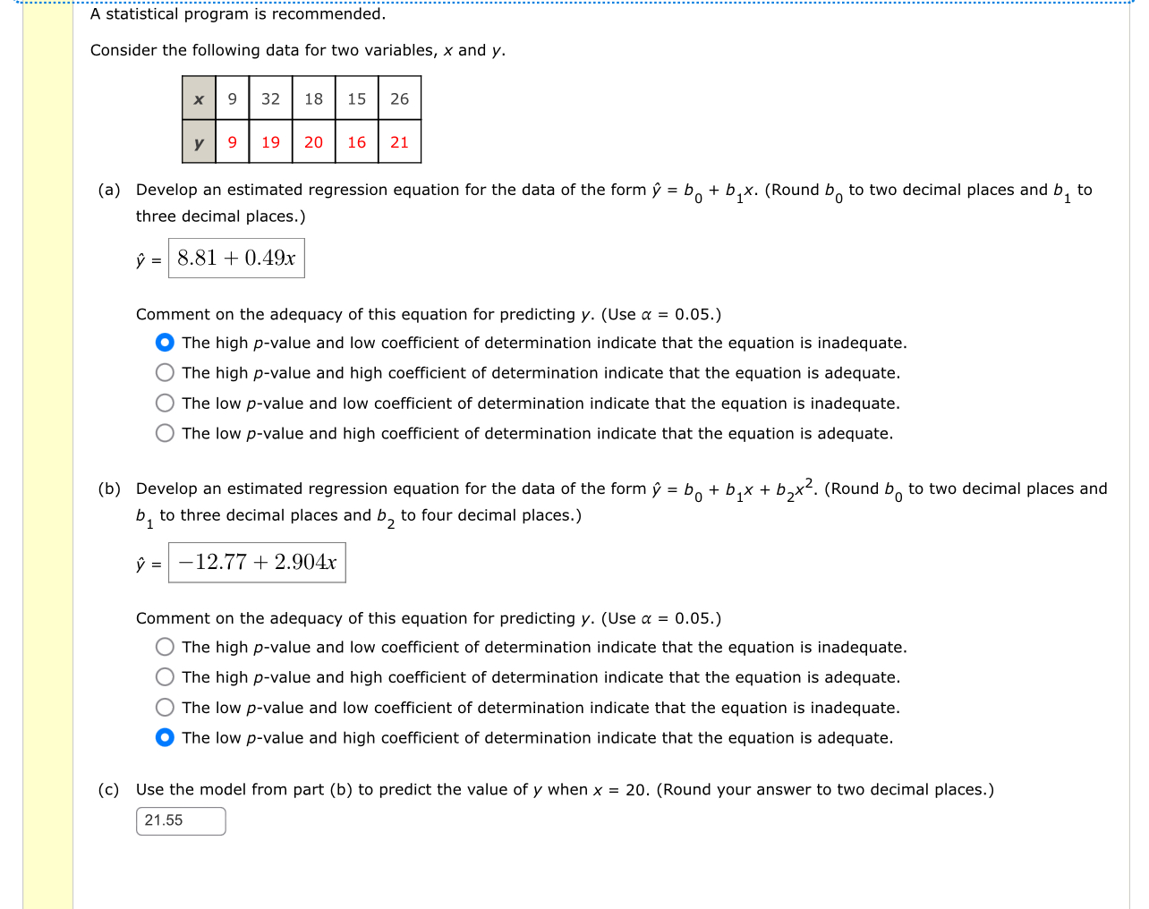 Solved A statistical program is recommended.Consider the | Chegg.com