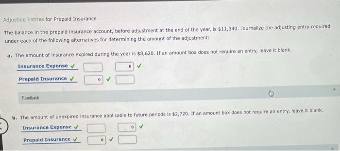 Solved Adjusting Entries for Prepaid Insurance The balance | Chegg.com