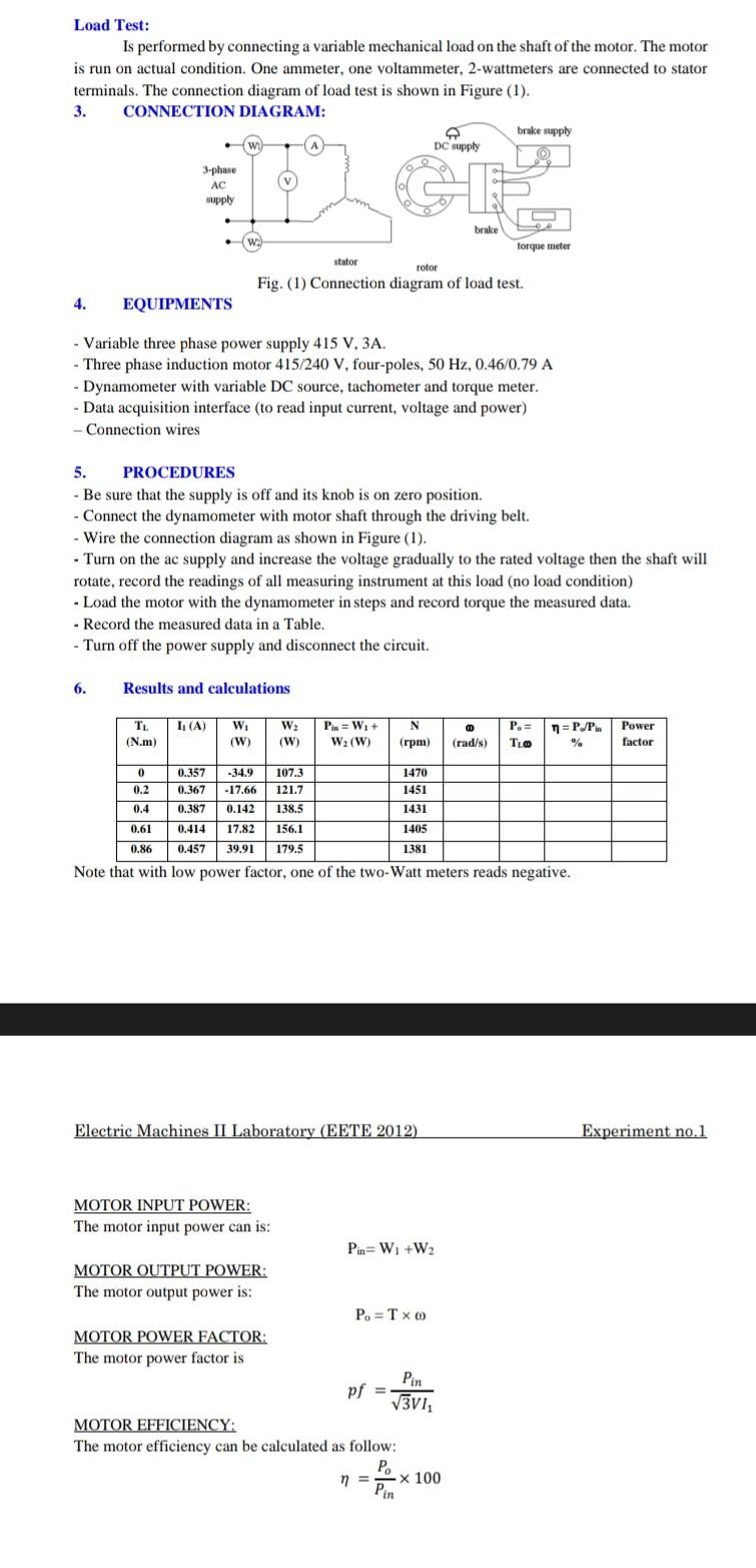 Load Test: Is performed by connecting a variable | Chegg.com