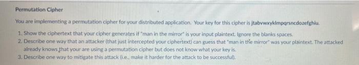 Solved Permutation Cipher You are implementing a permutation | Chegg.com