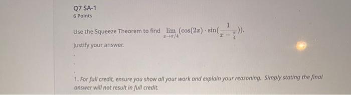 Solved 6 Points Use the Squeeze Theorem to find | Chegg.com