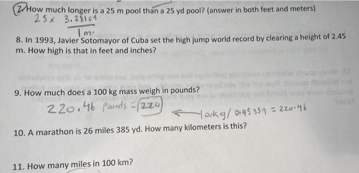 Solved 2.How much longer is a 25 m pool than a 25yd pool? | Chegg.com