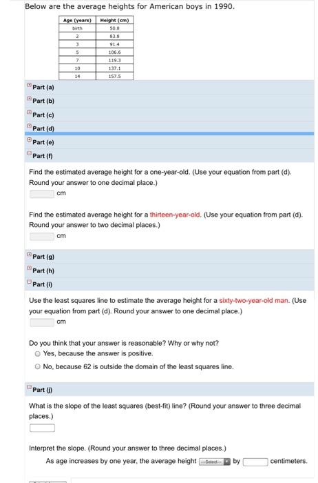Below are the average heights for American boys in | Chegg.com