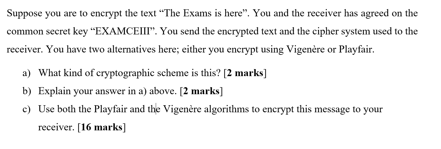 Solved 2. ﻿Suppose you are to encrypt the text “The Exams is | Chegg.com