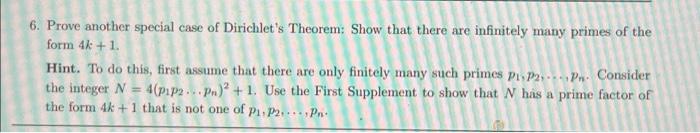 Solved 6. Prove another special case of Dirichlet's Theorem: | Chegg.com