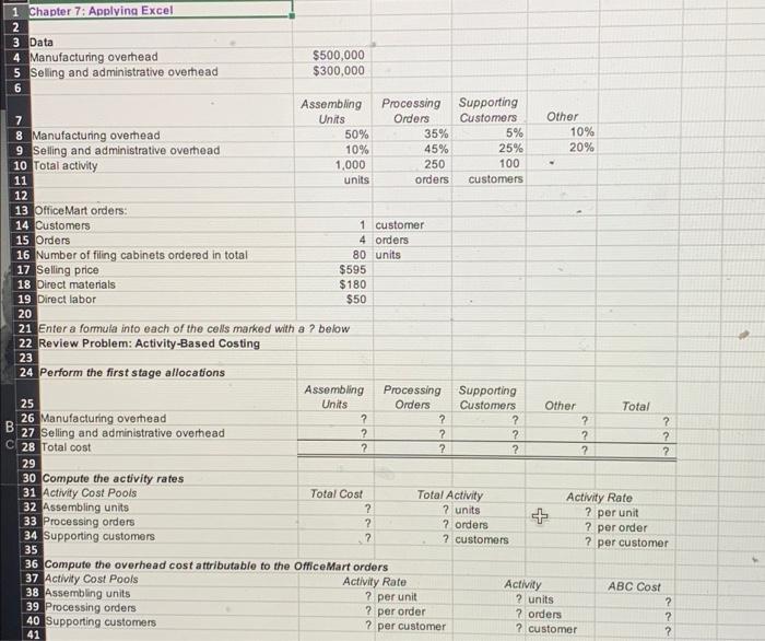 Solved - 1 Chapter 7: Applying Excel 2 3 Data 4 | Chegg.com