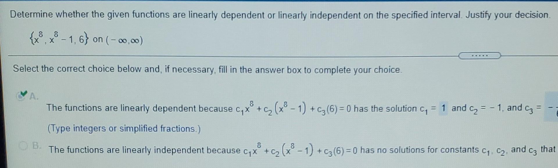Solved Determine whether the given functions are linearly | Chegg.com