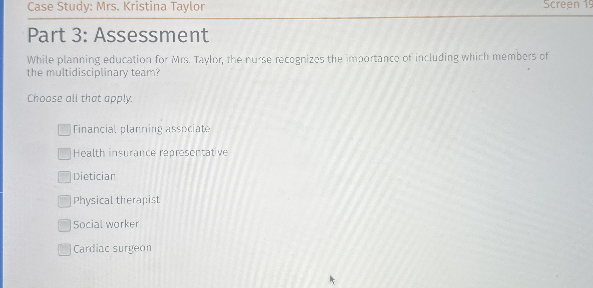 Solved Part 3: AssessmentWhile planning education for Mrs. | Chegg.com