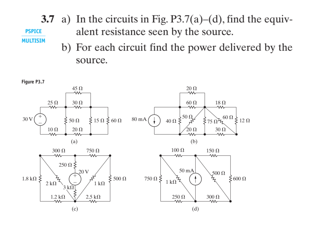 Solved 3.7 ﻿a) ﻿In the circuits in Fig. P3.7(a)-(d), ﻿find | Chegg.com