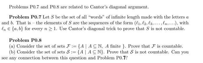 Solved Problems P0.7 and P0.8 are related to Cantor's | Chegg.com
