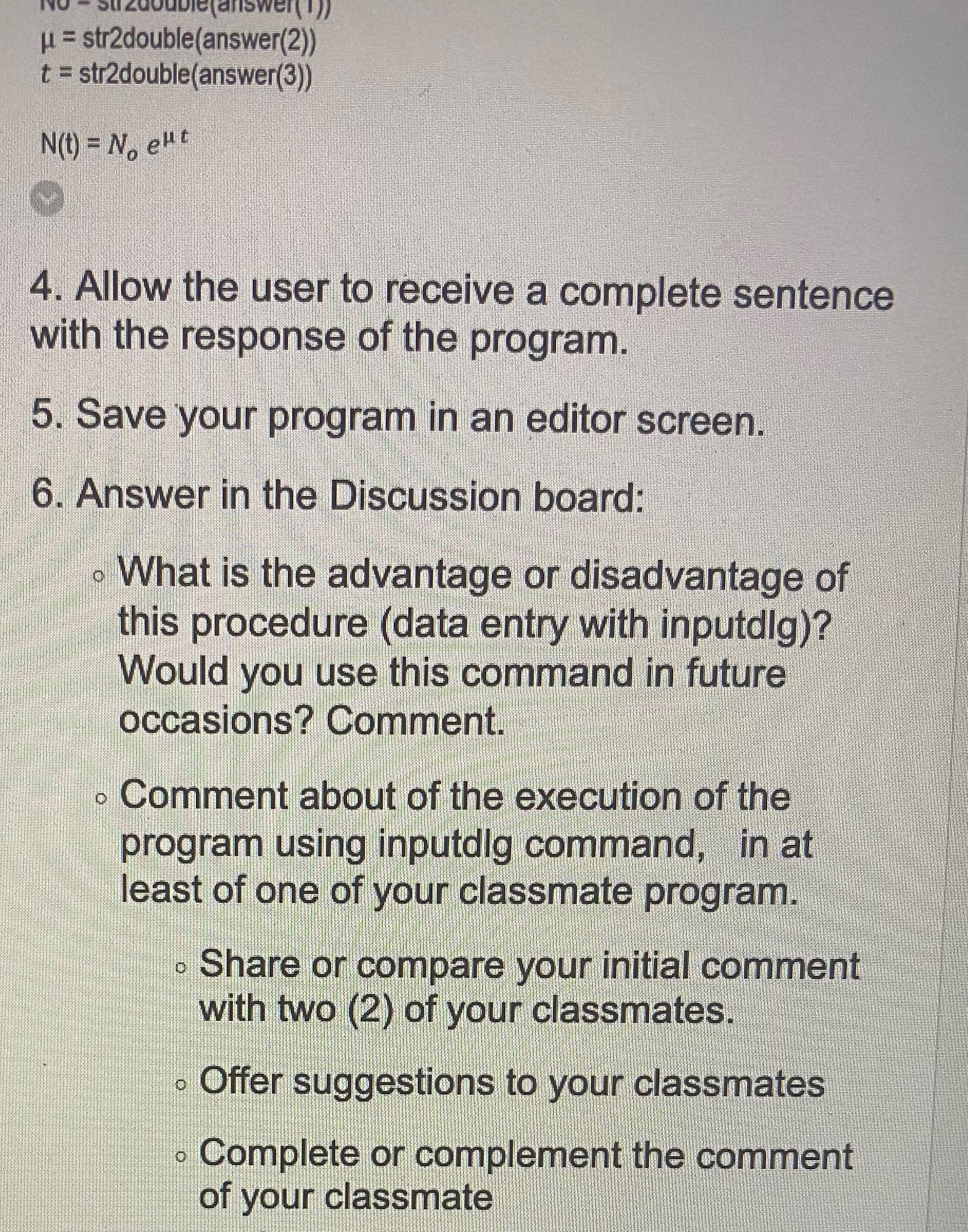 Solved μ= str2double(answer(2)) ﻿t= str2double(answer(3)) | Chegg.com
