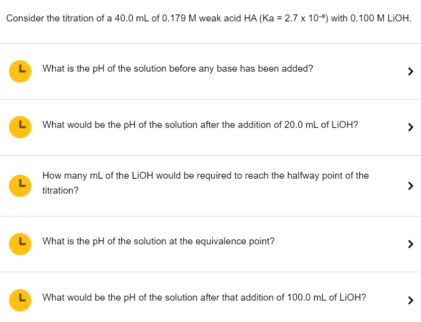 Solved Consider the titration of a 40.0mL ﻿of 0.179M ﻿weak | Chegg.com