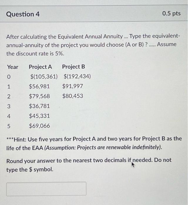 Solved After calculating the Equivalent Annual Annuity ... | Chegg.com